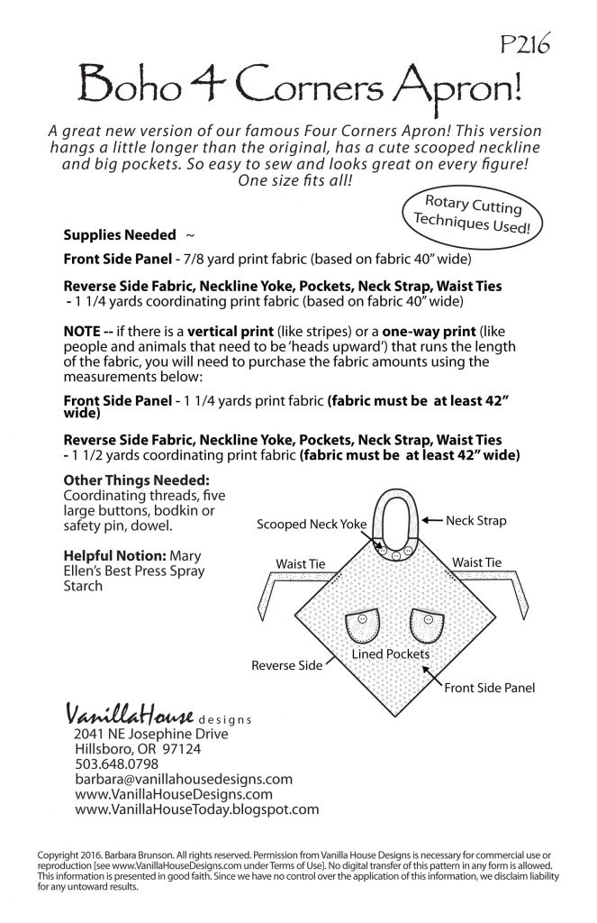 P216 Boho 4 Corners Apron - Vanilla House Designs