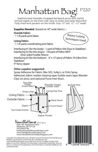 P220 Manhattan Bag - Vanilla House Designs